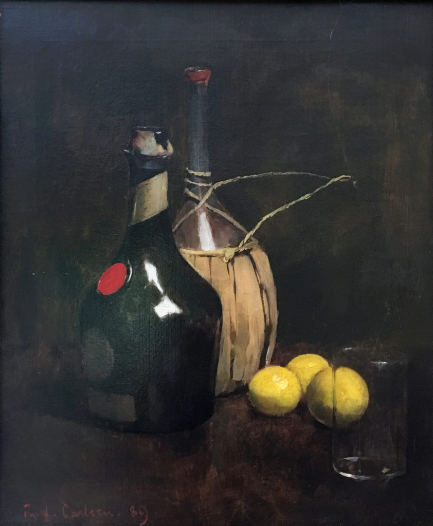 Emil Carlsen : Sangria punch—still-life with cognac wine bottle glass ...